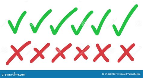 Green Checkmarks And Red Crosses Set Vector Illustration