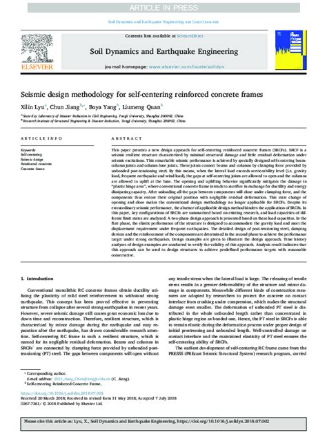 Pdf Seismic Design Methodology For Self Centering Reinforced Concrete Frames