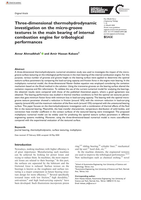 Pdf Three Dimensional Thermohydrodynamic Investigation On The Micro Groove Textures In The