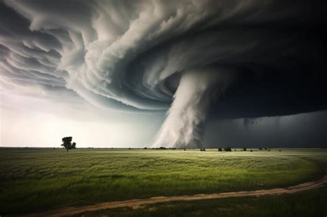 Premium Photo Severe Tornado Vortex In Field Dramatic Landscape Generative Ai