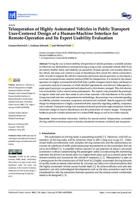 Pdf Teleoperation Of Highly Automated Vehicles In Public Transport