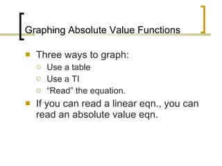 Absolute Value Functions Graphs PPT