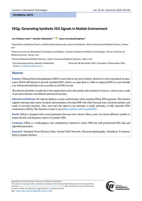 Pdf Eegg Generating Synthetic Eeg Signals In Matlab Environment