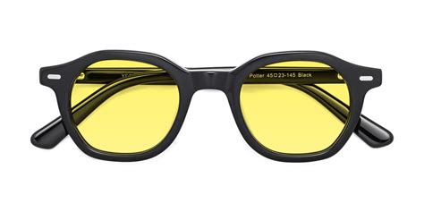 Black Geek Chic Acetate Geometric Tinted Sunglasses With Medium Yellow Sunwear Lenses Potter
