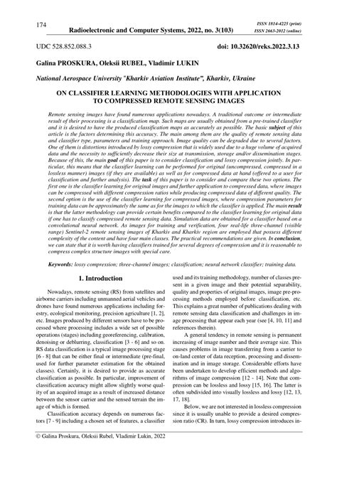 Pdf On Classifier Learning Methodologies With Application To Compressed Remote Sensing Images
