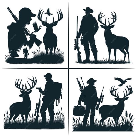 Premium Vector Deer Hunting Scene Silhouette Vector Dad Hunting Hunter Dog Vector Deer Vector