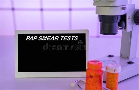 Medical Tests And Diagnostic Procedures Concept Text On Display In Lab Pap Smear Tests Stock