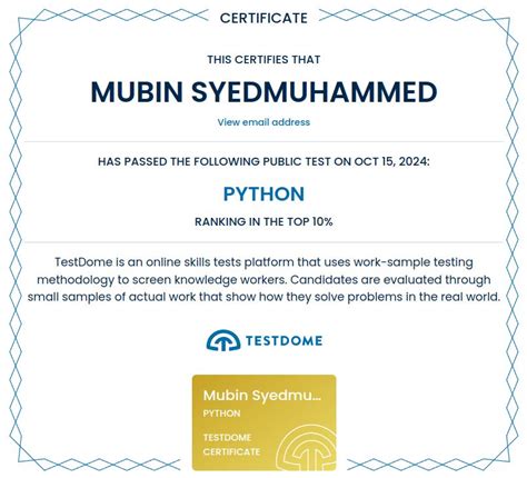 Mubin Syed Muhammed On Linkedin Python Certification Programming Continuouslearning Testdome