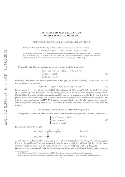 Pdf Semi Linear Wave Equations With Effective Damping