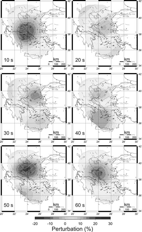 Tomographic Slices Of The Attenuation Model At Different Periods The