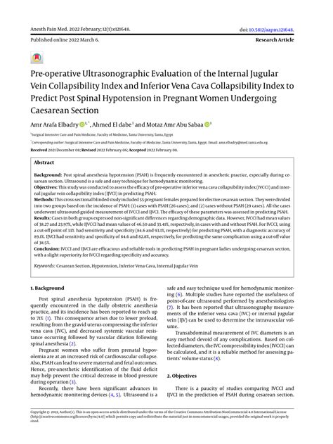 Pdf Pre Operative Ultrasonographic Evaluation Of The Internal Jugular Vein Collapsibility