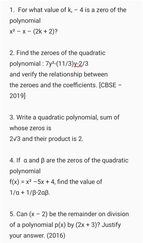 Polynomial Class 10 Standard Revision For Class10