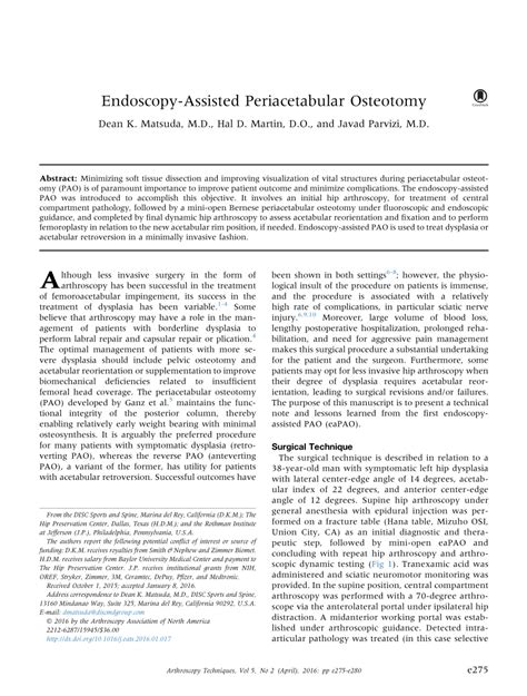 Pdf Endoscopy Assisted Periacetabular Osteotomy