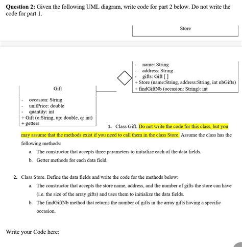 Solved Question 2 Given The Following Uml Diagram Write