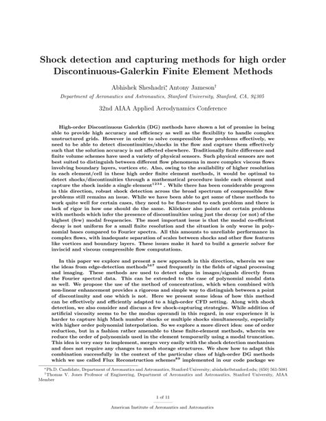 Pdf Shock Detection And Capturing Methods For High Order Discontinuous Galerkin Finite Element