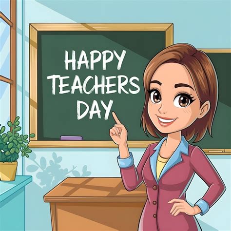 Happy Teachers Day Poster Background Concept Pretty Woman Teacher