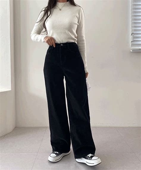 🚀오늘출고🚀 극한의 따뜻함 [키작녀 통통녀 2단기장 S 3xl 추가금no] 체온 상승 도톰 골덴 코듀로이 와이드 팬츠 블랙 컬러 바지 에이블리