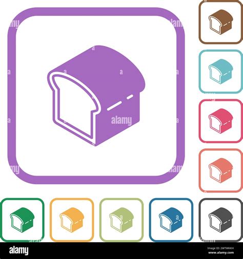 bread simple icons in color rounded square frames on white background