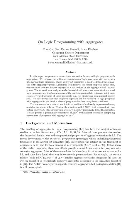 Pdf A Translational Semantics For Aggregates In Logic Programming