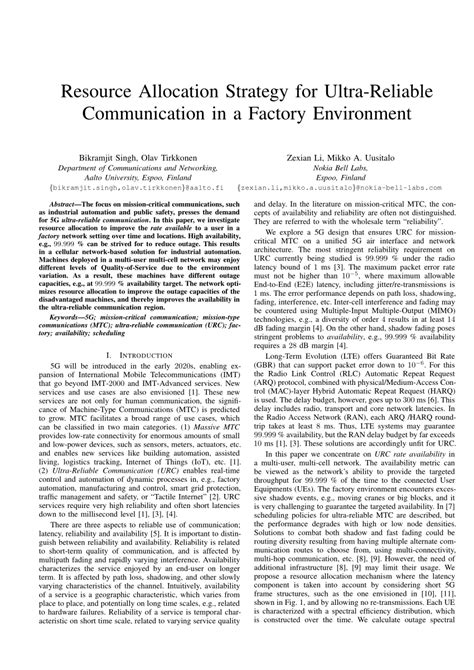 Pdf Resource Allocation Strategy For Ultra Reliable Communication In