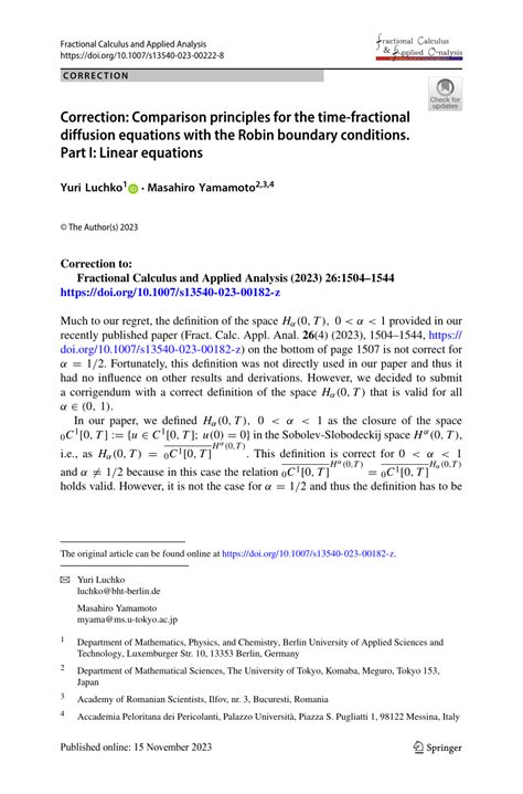 Pdf Correction Comparison Principles For The Time Fractional Diffusion Equations With The