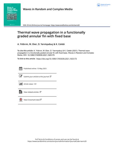 Pdf Thermal Wave Propagation In A Functionally Graded Annular Fin With Fixed Base
