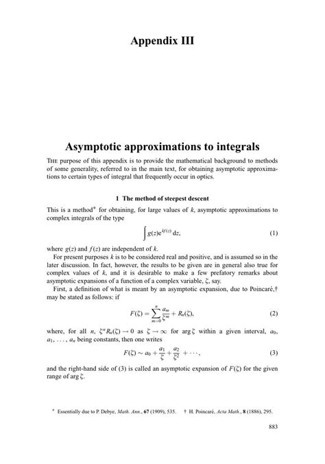 Asymptotic Approximations To Integrals Iii Principles Of Optics