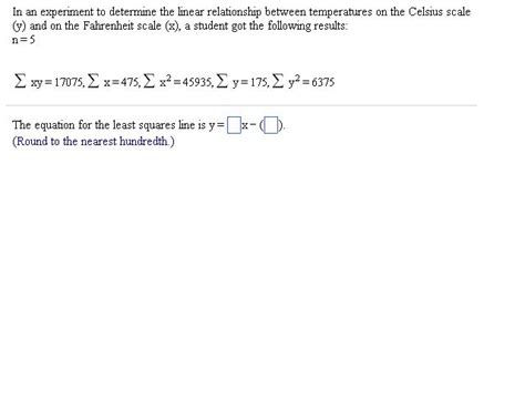 Solved In An Experiment To Determine The Linear Relationship Chegg