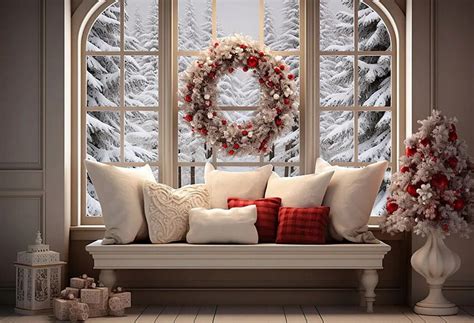 Christmas Window Photography Background Winter Snow Interior Xmas Tree