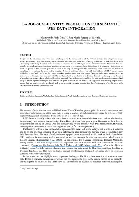 Pdf Large Scale Entity Resolution For Semantic Web Data Integration