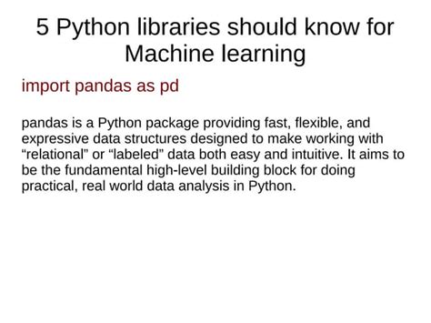 Five Python Libraries Should Know For Machine Learning Odp Programming Languages Computing