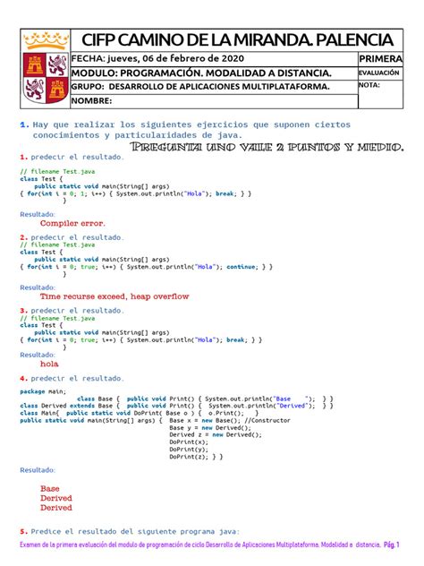 examen de la primera evaluación de programación descargar gratis pdf