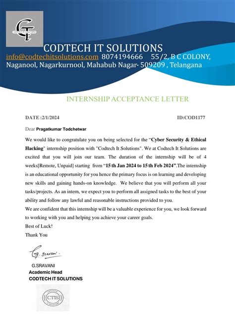 Pragatkumar Todchetwar On Linkedin Internshipaccepted Codetechit