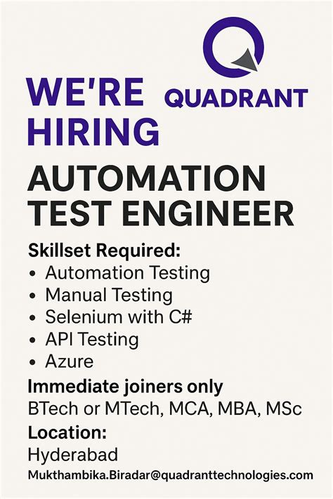 Hiring Automationtestengineer Hyderabad Immediate