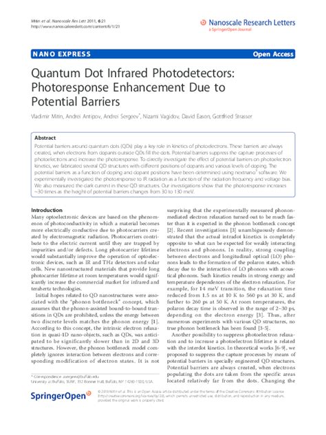 Pdf Quantum Dot Infrared Photodetectors Photoresponse Enhancement Due To Potential Barriers