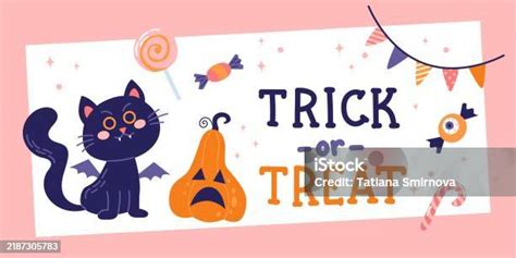 트릭 오어 트릿 커버 또는 카드 디자인 귀여운 검은 고양이와 호박과 손으로 그린 서 예 벡터 일러스트 레이 션 템플릿 가리기에 대한 스톡 벡터 아트 및 기타 이미지 Istock