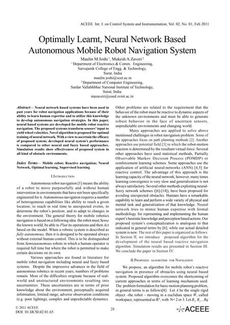 Optimally Learnt Neural Network Based Autonomous Mobile Robot Navigation System Pdf Physics
