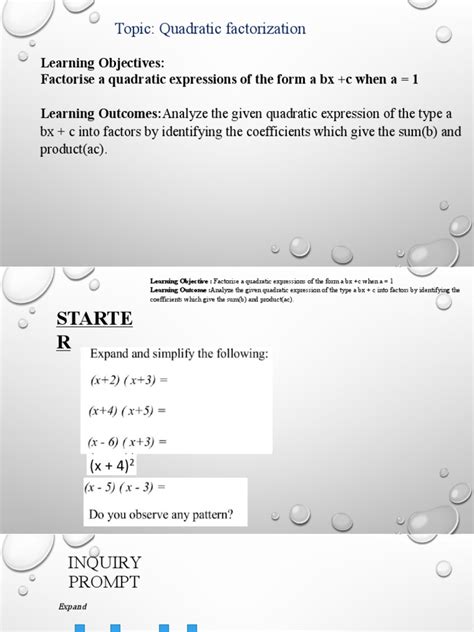 Quadratic Factorisation Day 1 Pdf