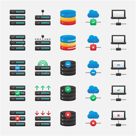데이터 서버 스토리지 아이콘 세트 벡터 컬렉션 집합 프리미엄 벡터