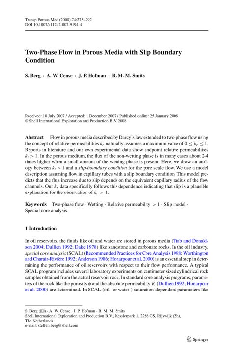 Pdf Two Phase Flow In Porous Media With Slip Boundary Condition