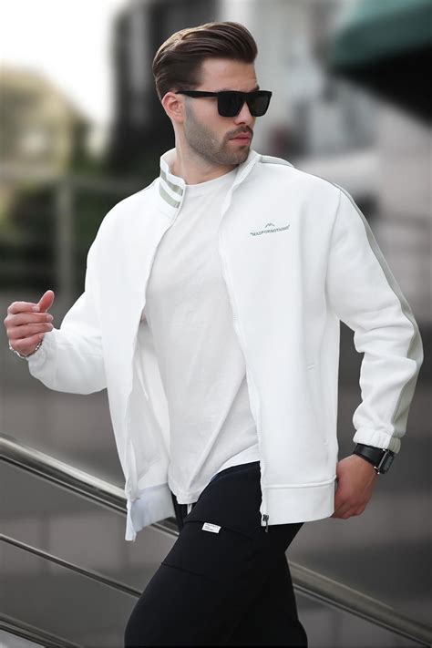 ژاکت کش باف پشمی مردانه زیپ‌دار نیم یقه یقه اسکی Ecru 7081 شاپینو