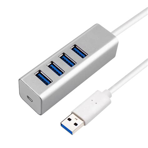 Ultra Slim Portable 4 Port Aluminum USB 3 0 Data Hub With Micro USB Power Port For IMac MacBook