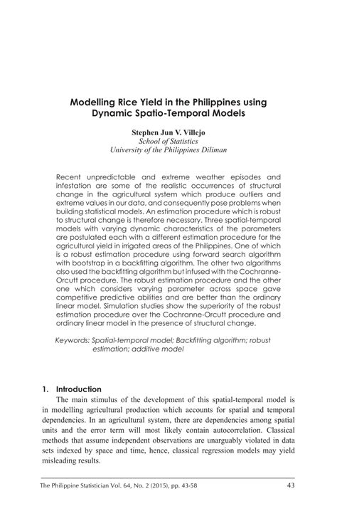 Pdf Modelling Rice Yield In The Philippines Using Dynamic Spatio Temporal Models