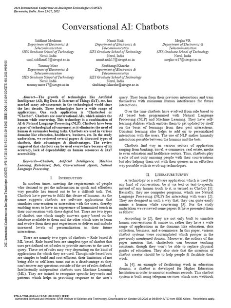 Conversational Ai Chatbots Pdf Databases Artificial Intelligence
