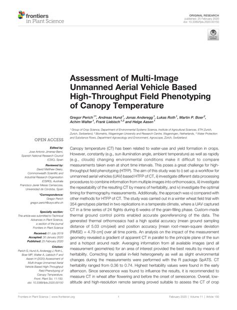 Pdf Assessment Of Multi Image Unmanned Aerial Vehicle Based High Throughput Field Phenotyping