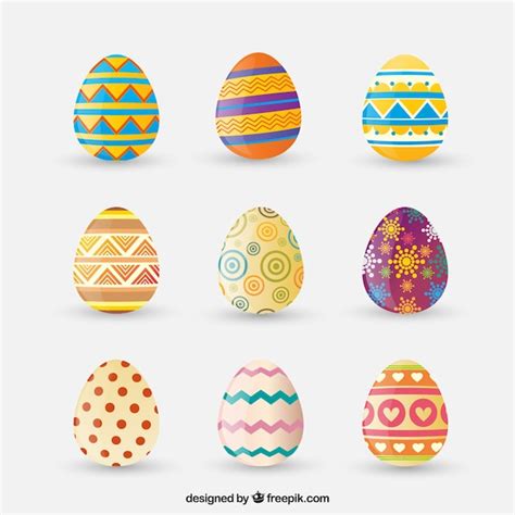 다양한 아름다운 부활절 달걀 팩 무료 벡터