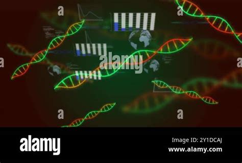 Animating Dna Strands And Data Charts Over Dark Background Science Biology Technology