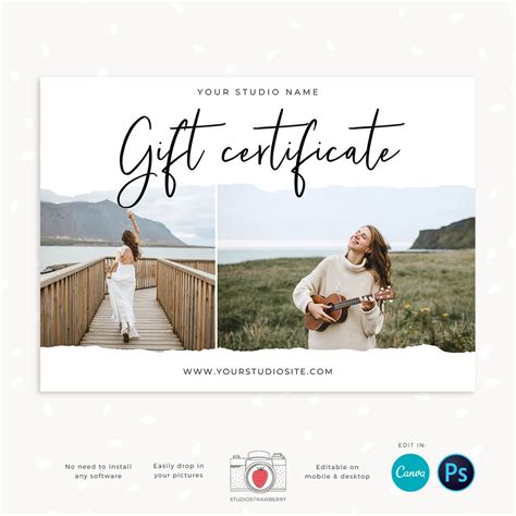 Photography T Certificate Template For Canva And Photoshop Strawberry Kit