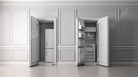 문은 큰 흰색 냉장고에 열려 있습니다 빈 방에 나란히 문이 있는 3d 렌더링 냉장고 고화질 사진 사진 배경 일러스트 및 사진 무료 다운로드 Pngtree