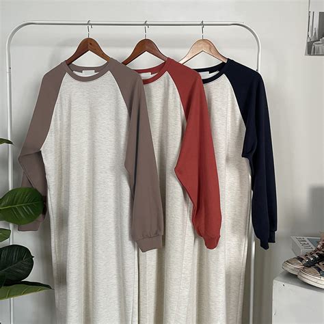 오버핏 나그랑 코튼 배색 맨투맨 롱 원피스 무지 심플한 캐주얼 데일리코디 에이블리